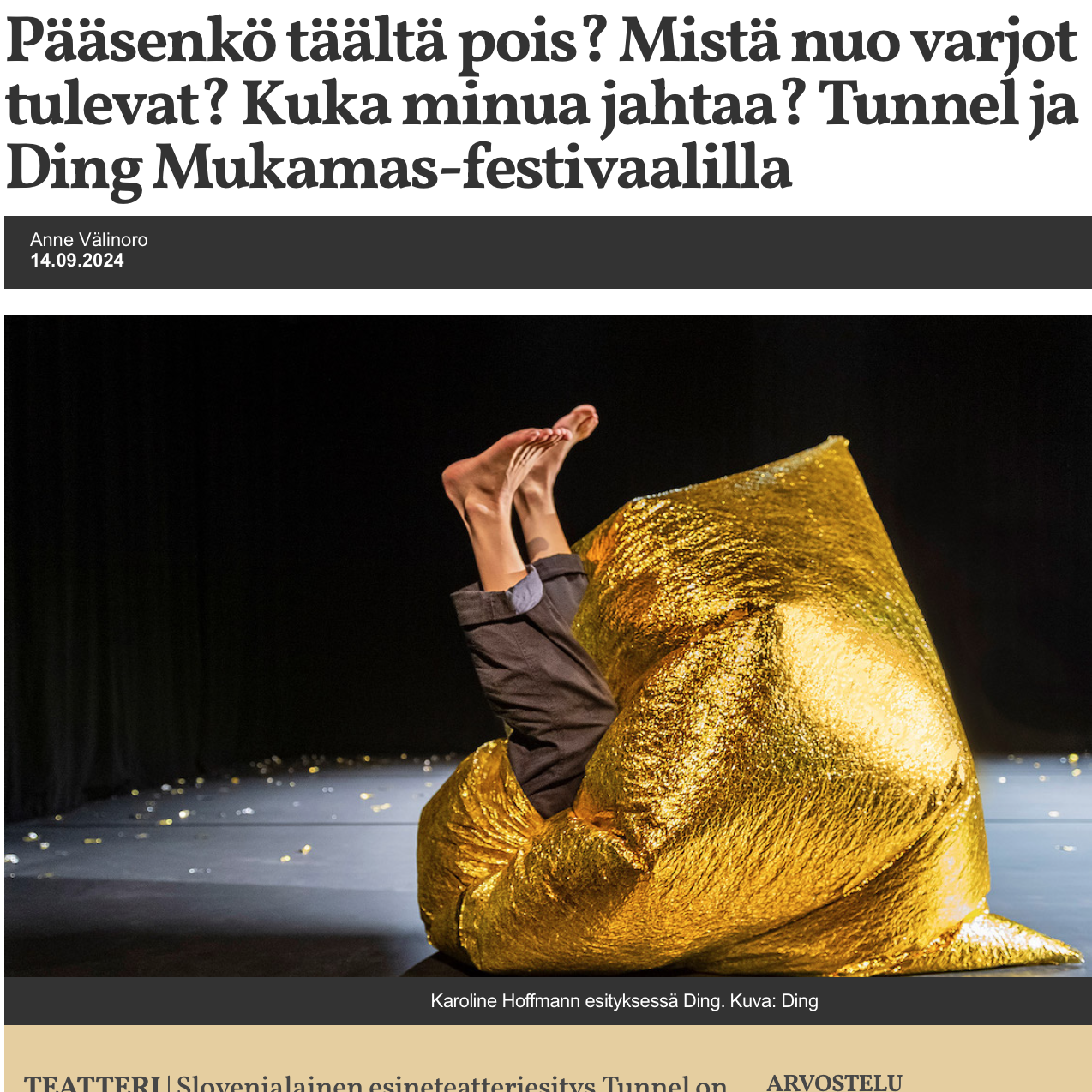 Kulttuuritoimituksen arviossa: DING ja TUNNEL | MUKAMAS 2024